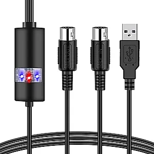 Oxsubor USB MIDI Cable-Upgrade Professional MIDI to USB in-Out Cable Adapter Converter Connect Piano Keyboard to PC/Laptop for Editing&Recording 2M(6.5FT) (Black)