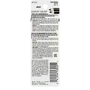 Maybelline Expert Eyes Twin Brow & Eye Pencil, Dark Brown [102], 0.06 oz (Pack of 6)