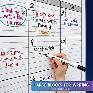 Dry Erase Monthly Extra Large White board Calendar for Wall, 38" by 50", Jumbo Laminated Erasable One Month Whiteboard Calendar, Huge Oversized Blank 30-Day Poster with Lines and Squares