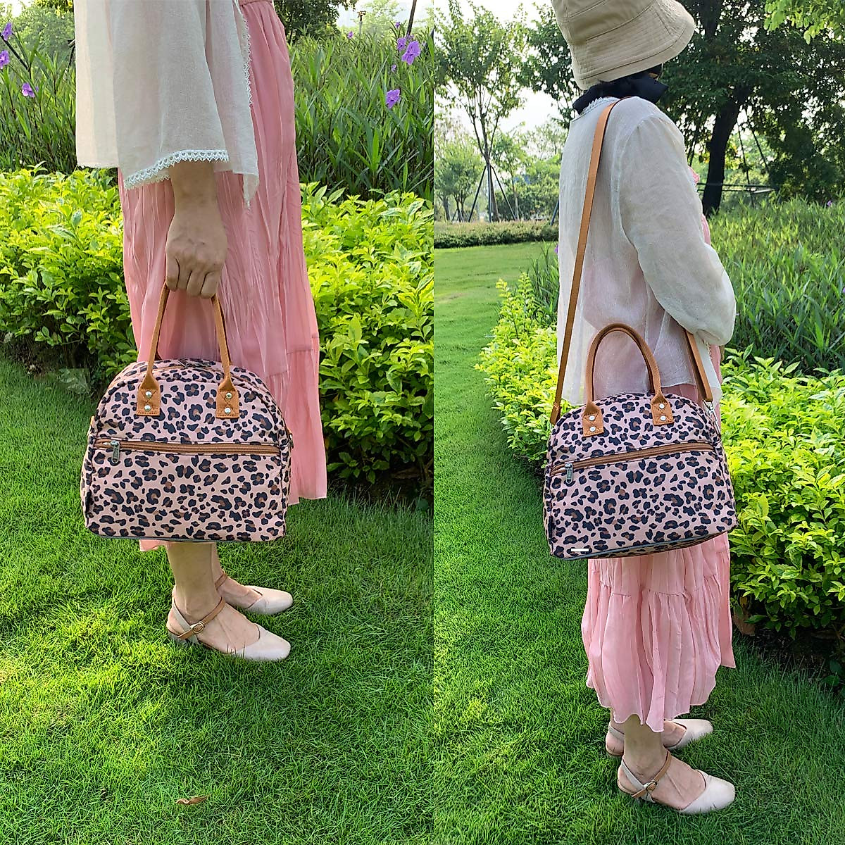 FlowFly Insulated Lunch Bag With Shoulder Strap for Women, Men, and Kids, Large and Reusable, Handle, Freezable Work and School Travel Tote and Meal Prep Organizer,Leapard