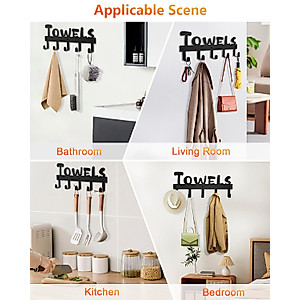 DECLUTTR Towel Racks for Bathroom Wall Mount, Waterproof Towel Holder Towel Hanger with 5 Hooks for Hanging Heavy Duty, Black Wall Mounted Pool Towel Rack