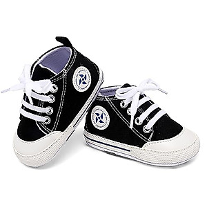 Baby Boys Girls Star High Top Sneaker Soft Anti-Slip Sole Newborn Infant First Walkers Canvas Denim Shoes (13cm, A-Black, 12_Months)