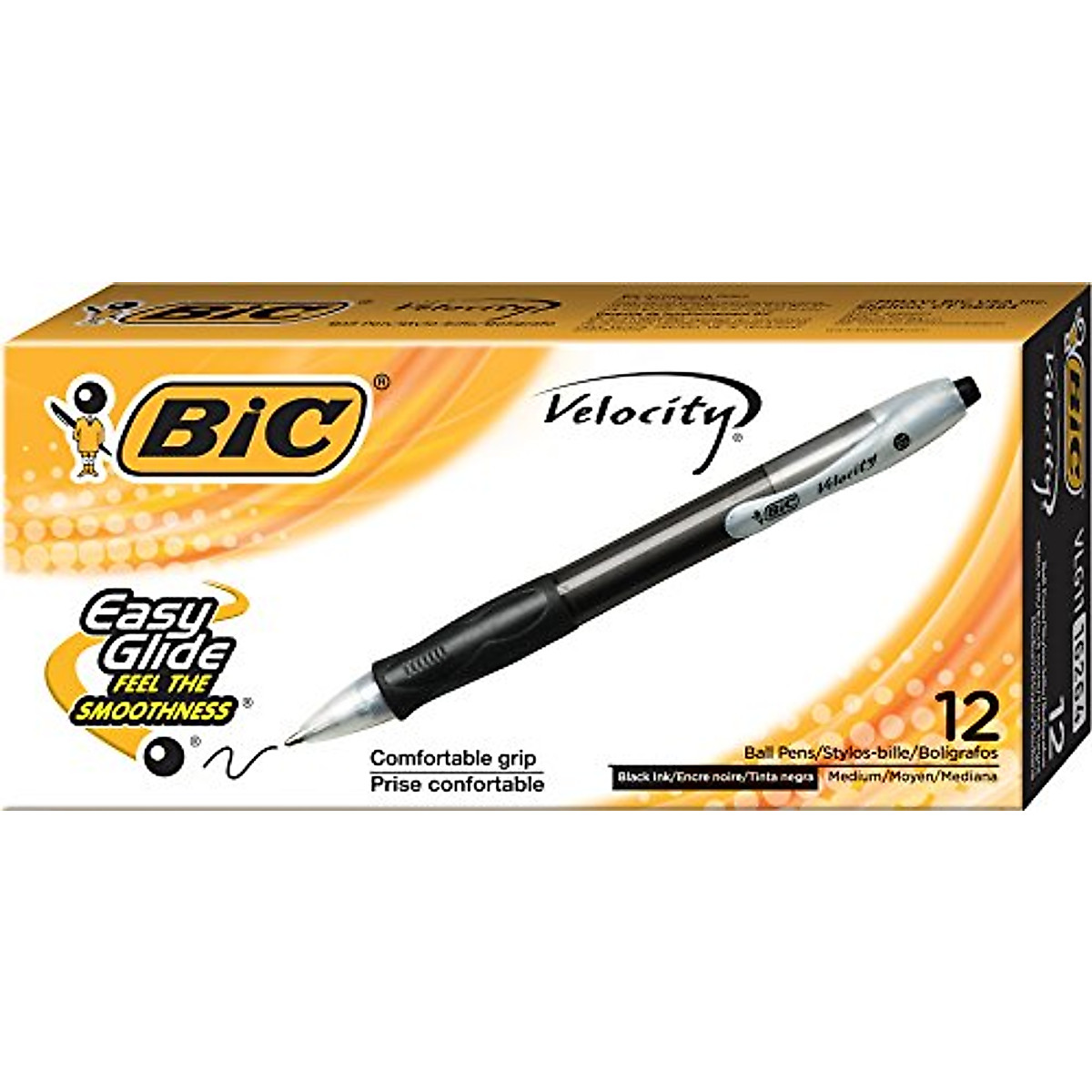 BIC Velocity Retractable Ballpoint Pen, Medium Point (1.0mm), Black, 12-Count