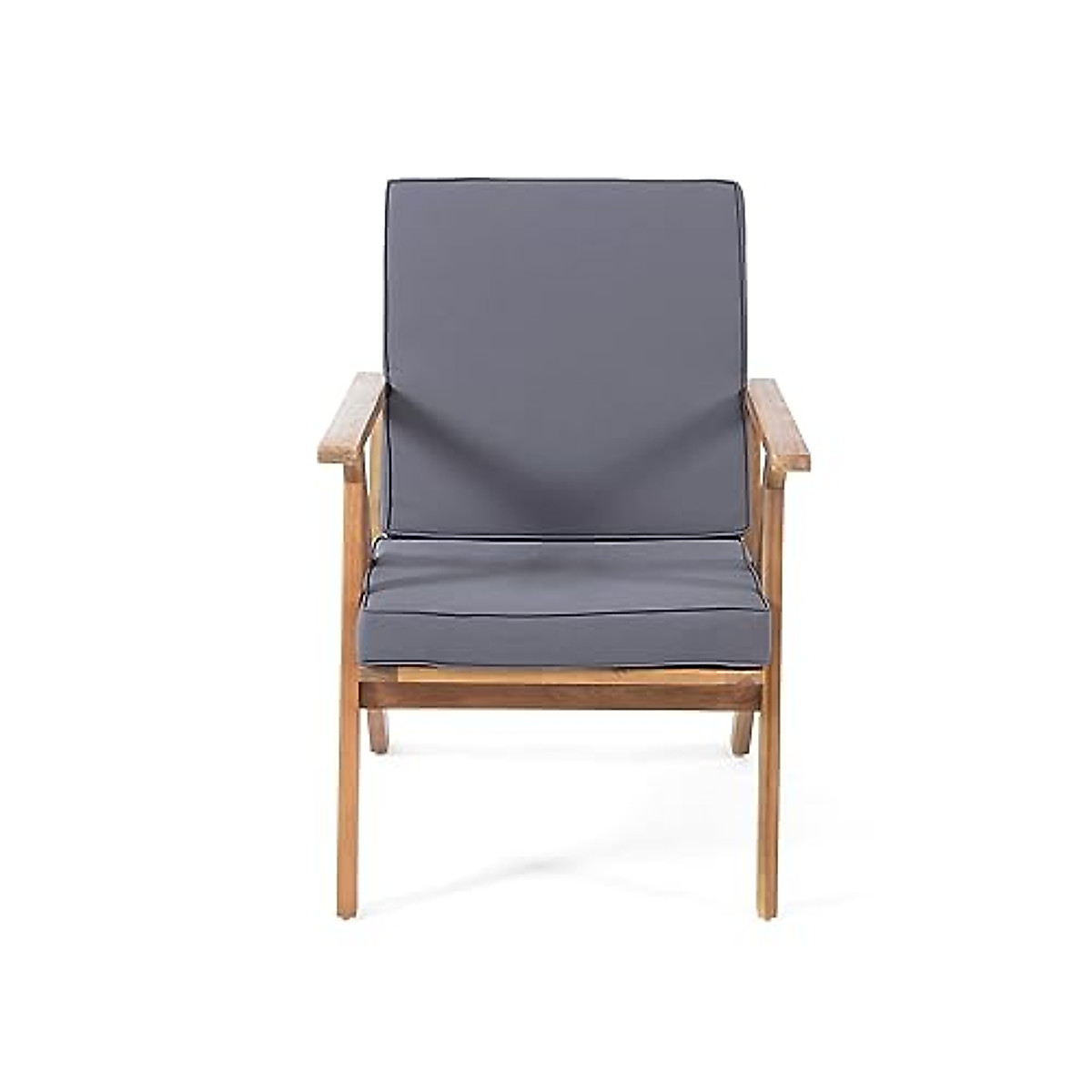 Christopher Knight Home Panama Outdoor Acacia Wood Chat Set with Water Resistant Cushions, 4-Pcs Set, Teak Finish / Grey