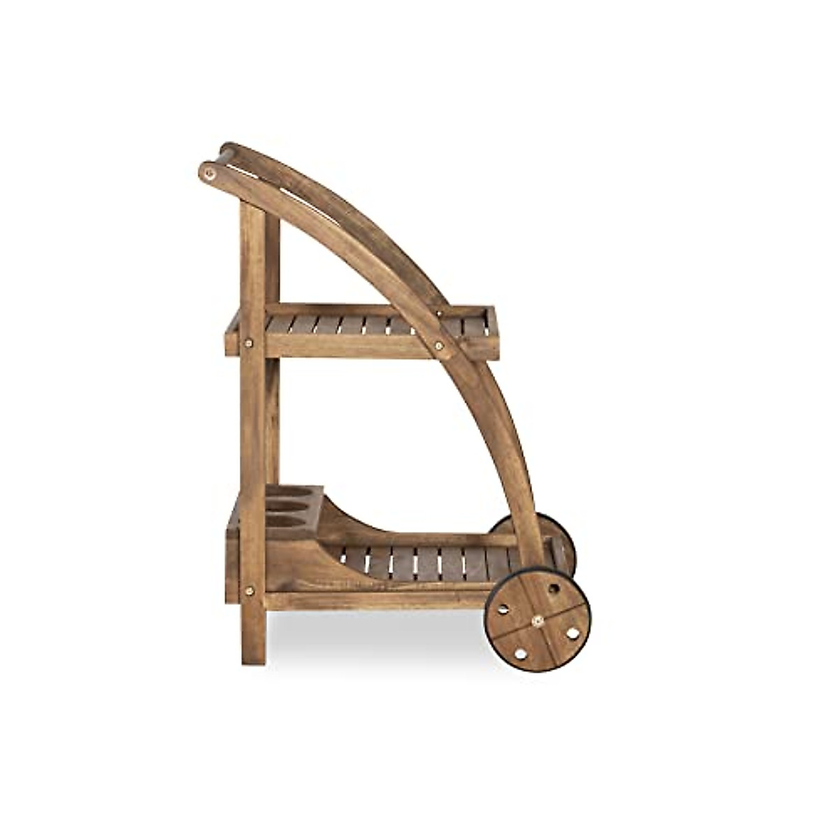 Linon Chandler Acorn Finished Acacia Wood Outdoor Bar Trolley with Three Bottle Glass Holders