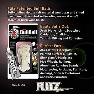 Flitz PB 101-50 Buff Ball Car Buffer Drill Attachment with Self-Cooling Design That Never Scorches or Burns + No Exposed Hardware to Prevent Scratches, Buff and Polish Any Surface, Machine Washable, 5 Inch,Orange