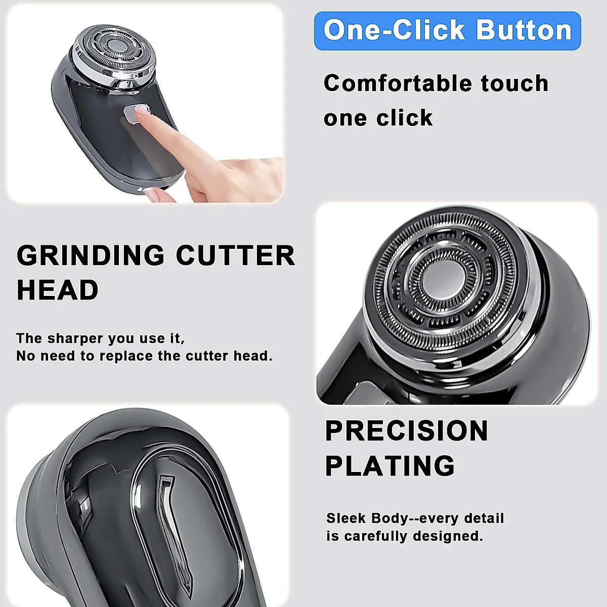 Ssoiew Mini Shaver, Portable Electric Razor for Men, Waterproof & Pocket Size, Wet & Dry, USB Rechargeable, Compact & Portable Travel, Powerful Shaver for Men (Silver)