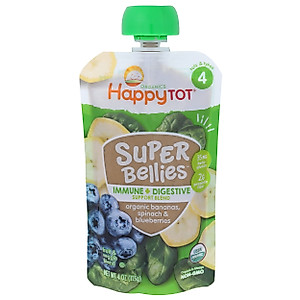 HAPPY TOT Organic Bananas Spinach Blueberries Immunity Baby Food, 4 OZ