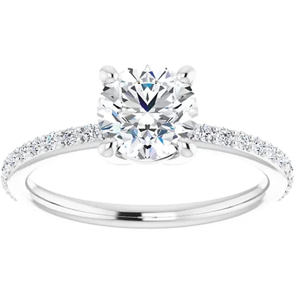 Moissanite Gems Round Moissanite Engagement Ring 1 CT VVS Clarity 925 Sterling Silver Wedding Moissanite Diamond Solitaire Bridal Ring for Her Promise Ring (4.5)