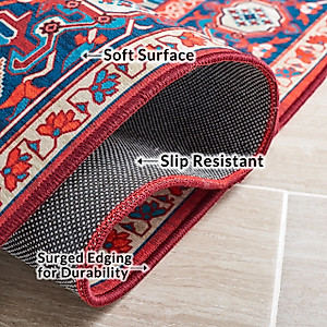 SAFAVIEH Tucson Collection Area Rug - 6'6" x 9', Red & Blue, Medallion Design, Non-Shedding Machine Washable & Slip Resistant Ideal for High Traffic Areas in Living Room, Bedroom (TSN101Q)