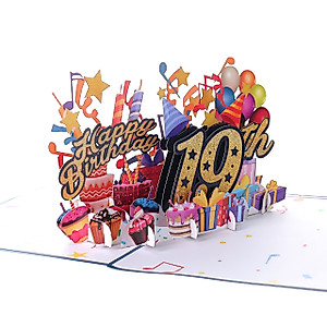 iGifts And Cards Happy 19th Blue Birthday 3D Pop Up Greeting Card – Awesome 19 Birthday Card Daughter, Son, Turning Nineteen Birthday Gift Grandson, Granddaughter, Unique Special Present, 5" X 7"