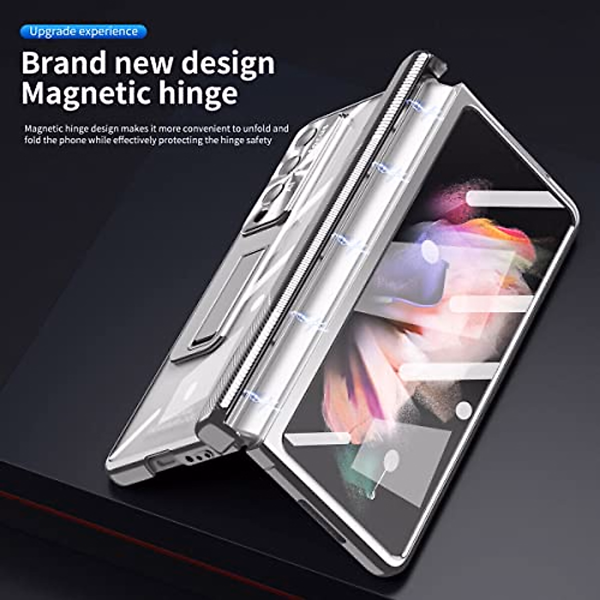 EAXER for Samsung Galaxy Z Fold 3 Case, Full Coverage Protection Plating Hinge Stand with S-Pen Anti-Drop Case Cover (Silver)