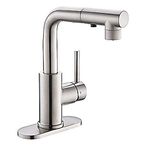 Crea Kitchen Faucets with Pull Out Sprayer, Bathroom Sink Faucets Mini Bar Prep Faucet Single Handle 3 Hole Kitchen Farmhouse utility Faucet Outdoor Laundry, Brush Nickel