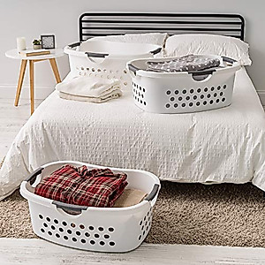 IRIS USA 48L Plastic Hip Hold Laundry Basket Hamper Organizer with Built-In Comfort Carry Handles, 1.3 Bushel, for Closet, Dorm, Laundry Room, Bedroom, Nestable, Ventilation Hole, 3 Pack, Large, White