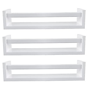 birola Nursery Book Shelves Classic White Set of 3,Wood Floating Nursery Shelves for Wall,Wall Bookshelves for Kids(White)