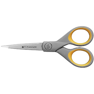 Westcott 13525 5-Inch Pointed Titanium-Bonded Crafting Scissors with Soft Handles, Gray/Yellow
