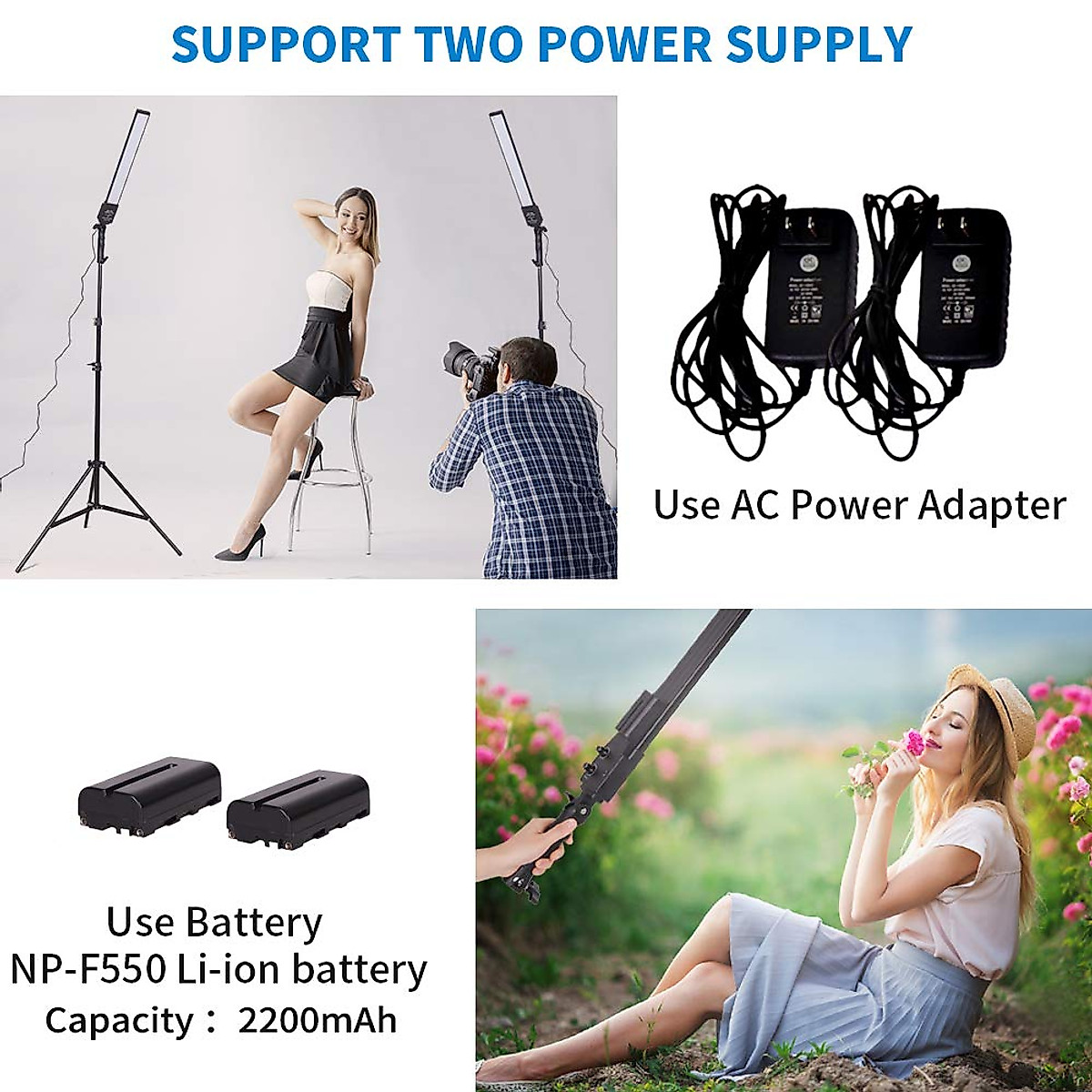 GSKAIWEN LED Video Light Battery Powered Photography Light Portable Handheld Wand,Dimmable 2800-5500K Photo Studio Light Kit with NP-550 Li-ion Battery and Stand for Portrait, YouTube,Outdoor Video
