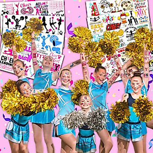 96 PCS Cheer Cheerleader Stickers Cheerleading Birthday Party Decorations Pom Pom Favors Supplies Team Spirit Tattoos Decor for Kids Boys Girls Gifts Classroom School Prizes Rewards