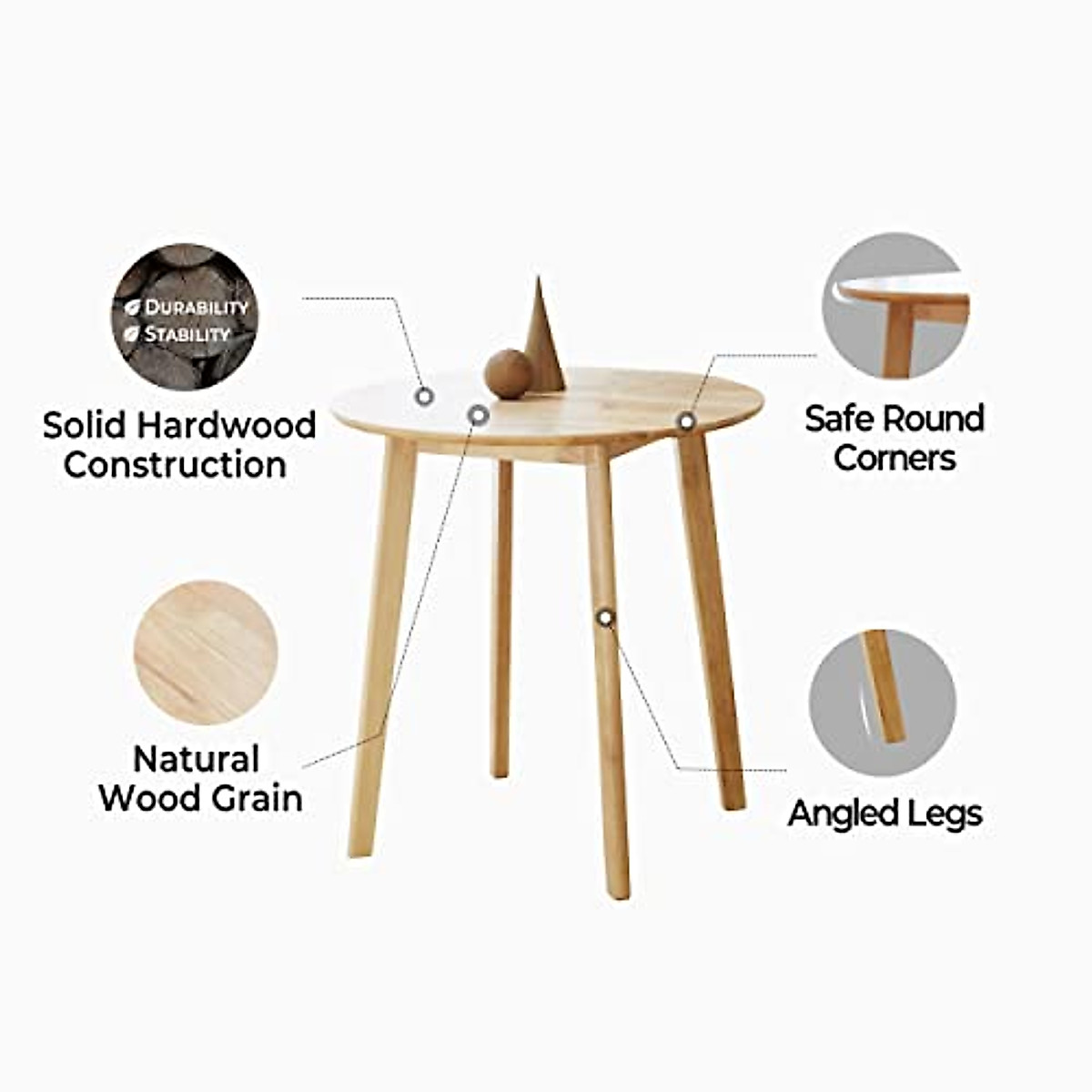 Livinia Canberra 27.6" Round Wooden Dining Table/Small Mid Century Modern Malaysian Oak Kitchen Table (Natural-Oak)