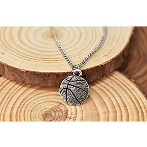 Personalized Basketball Charm Pendant in Silver Plated Pewter on Stainless Steel Curb Chain. Boy’s Necklace. Boys Necklace. Basketball Gift