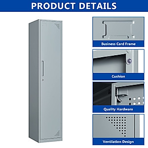 BYNSOE Metal Locker 1 Doors 71" Employees Locker Storage Cabinet Locker School Hospital Gym Locker Requires Assembly (Grey, 1 Door)