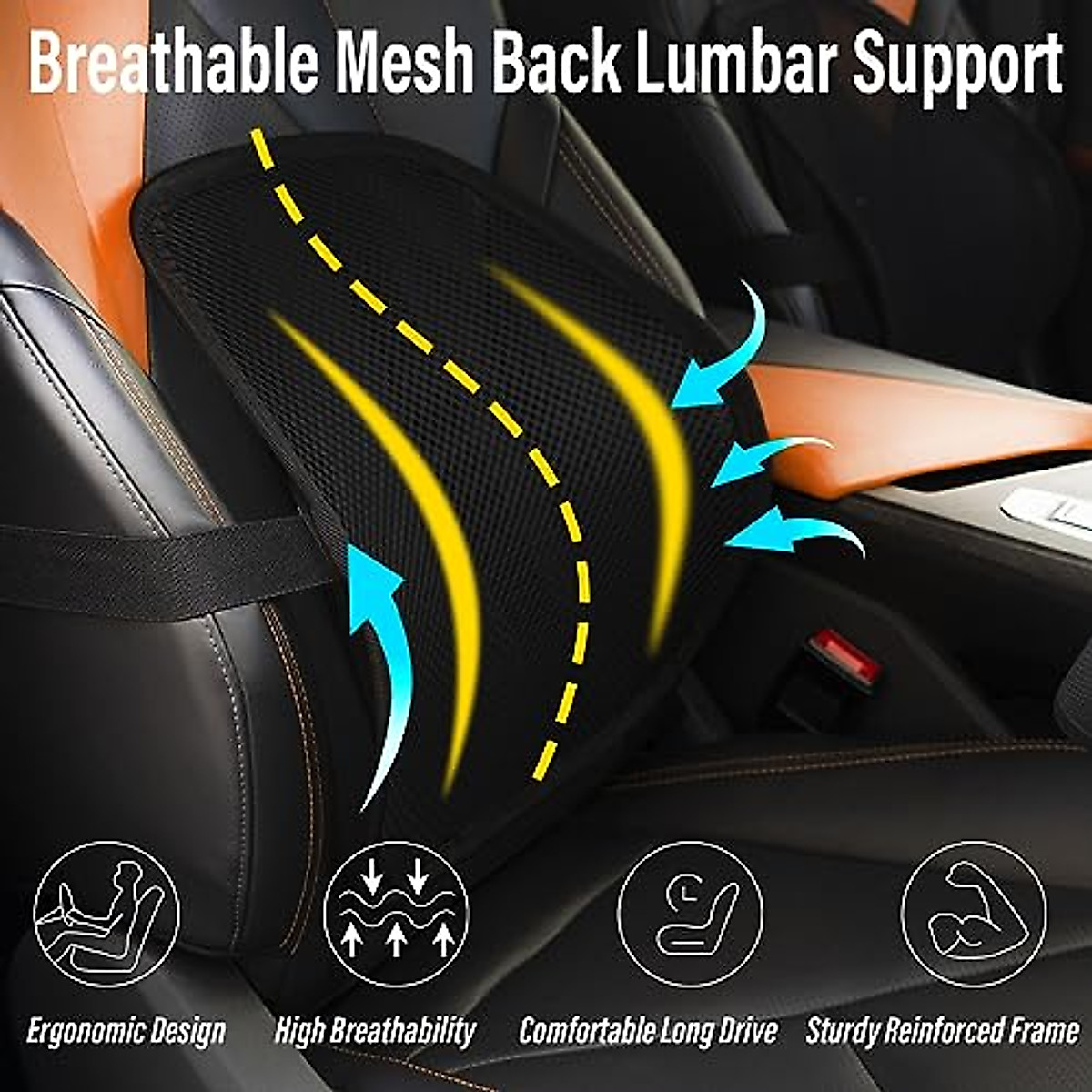 SANHSEHOME Lumbar Support Back Support for Office Chair 2 Pack Lumbar Support Pillow for Car Chair Back Support with Triple Layer Mesh & Adjustable Straps