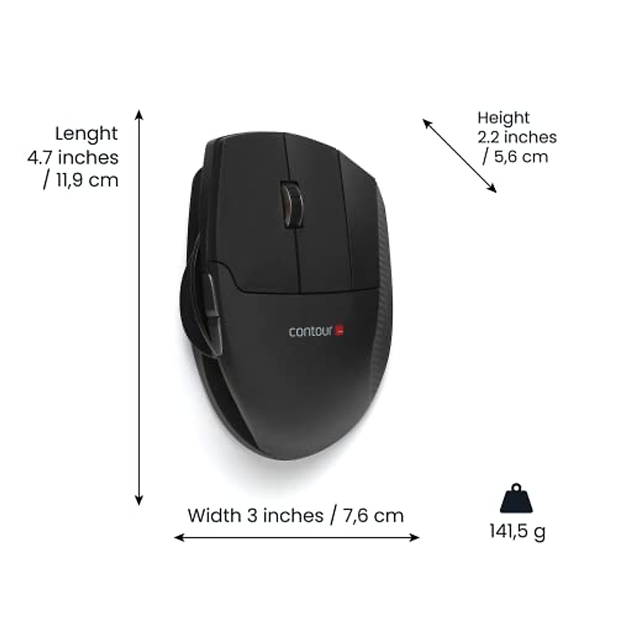 Contour Design Unimouse Mouse Wireless - Wireless Ergonomic Mouse for Laptop and Desktop Computer Use - 2.4GHz Fully Adjustable Mouse - Mac & PC Compatible - (Right-Hand)