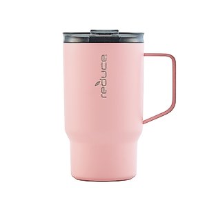 REDUCE Hot1 18 oz Hot1 Stainless Steel Insulated Mug with Temperature Adjusting Lid - Dual-Wall Vacuum, Cupholder Friendly - Keeps Drinks Hot for 6 Hours - Ideal for Coffee, Tea & Other - Pink Salt