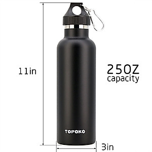 TOPOKO Colored Non-Rusty Stainless Steel Vacuum Water Bottle Double Wall Insulated Thermos, Sports Hike Travel, Leak Proof, BPA Free, 25 oz, Grey (Black)