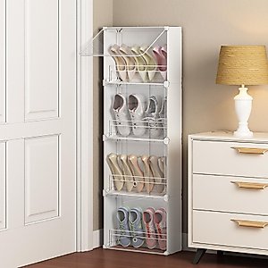 MAGINELS 4-Tier Slim Shoe Rack Organizer,Thin Shoe Storage for Closet,Hidden Shoe Cabinet for Small Spaces,Narrow Shelves for Wall Behind Door,Entryway,White