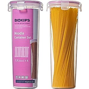 Komax Biokips Spaghetti Container Storage Noodle/Pasta Container 44oz (set of 4) - Airtight, Leakproof with Locking Lids - BPA Free Plastic - Microwave, Freezer, and Dishwasher Safe Pasta Holder