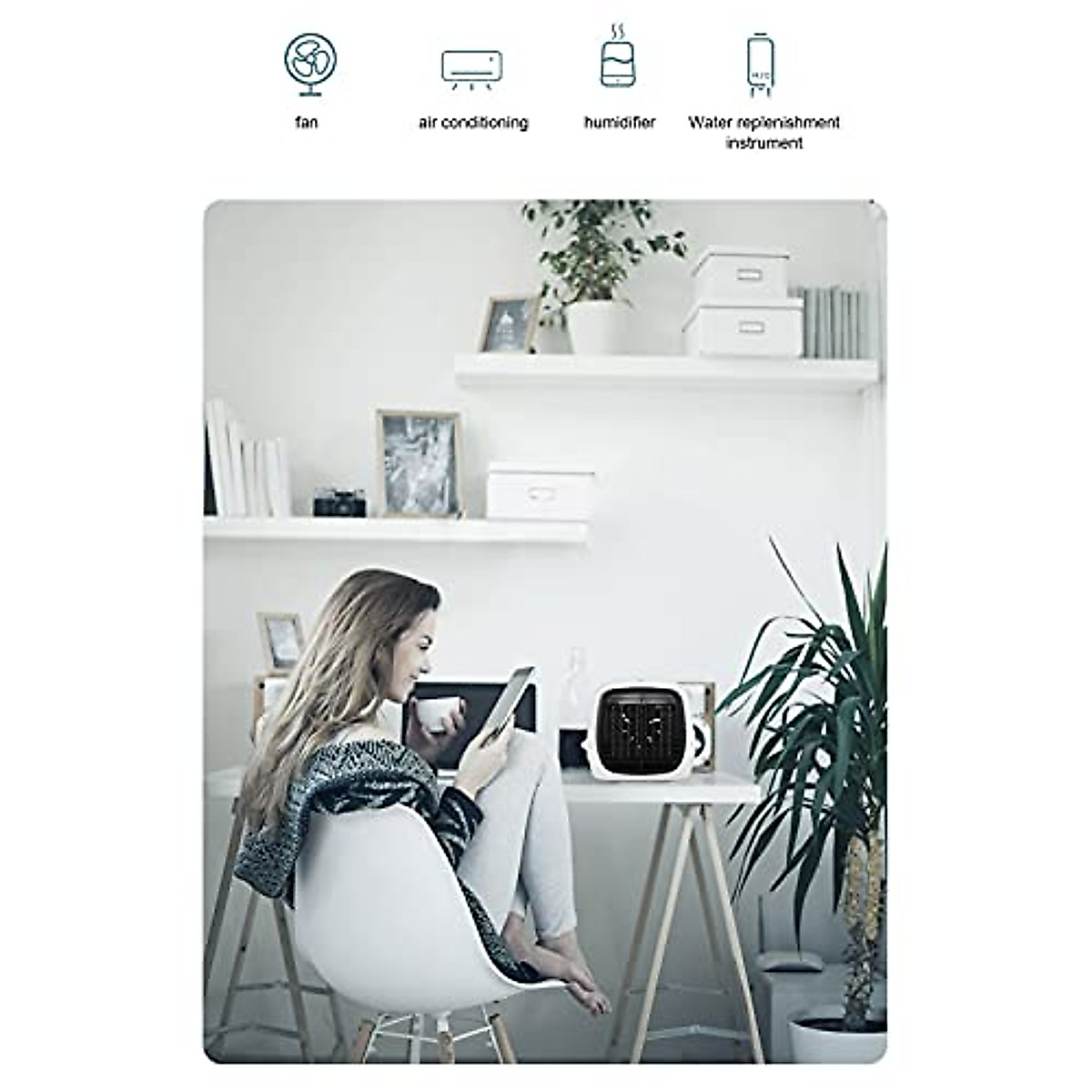 Portable Air Conditioner, 2 in 1 USB Charging Desktop Air Cooler for Dormitory, Home, Office, Room, Camping Car, White