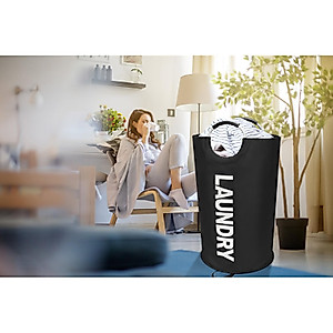 Maxsilan 125L X-Large Laundry Basket, Freestanding Tall Clothes Hamper, Collapsible Laundry Bag,Waterproof with Foam Protected Aluminum Handles for College Dorm, Family, Black