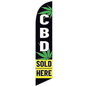 CBD Sold Here - with leaves (Black/Yellow) Advertising Feather Flag 12ft -- Replacement Flag Only (without Poleset)