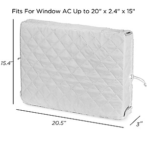TURBRO Indoor Insulated Window Air Conditioner Cover - Waterproof, Dustproof, Winterproof - Universal Drawstring Design with Multiple Power Cord Holes - Fits Up to 20” L x 2.4” W x 15” H