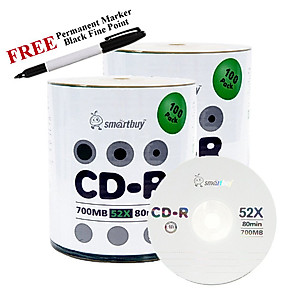 Smartbuy 200-disc 700mb/80min 52x CD-R Logo Top Blank Recordable Disc + Black Permanent Marker