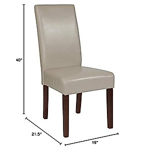 Flash Furniture Set of 2 Greenwich Series Beige LeatherSoft Upholstered Panel Back Mid-Century Parsons Dining Chairs
