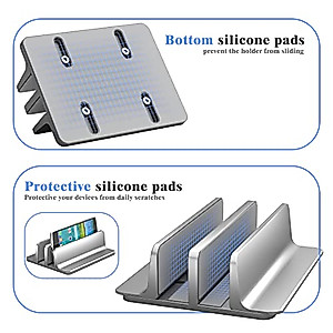 Vertical Laptop Stand Holder, Adjustable 2 Slot Aluminum MacBook Desktop Holde(Up to 17.3 inch) Space-Saving for All MacBook/Chromebook/Surface/Dell/iPad and Gaming Laptops, Silver