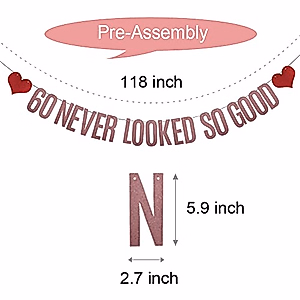 WEIANDBO 60 NEVER LOOKED SO GOOD Rose Gold Glitter Banner,Pre-Strung,60th Birthday/Wedding Anniversary Party Decorations Bunting Sign Backdrops,60 NEVER LOOKED SO GOOD