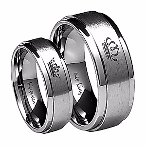 Her King/His Queen Ring Silver Stainless Steel Wedding Bands Engagement Promise Rings Anniversary Present (stainless-steel (her king), 7.5)