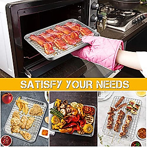 10.4 Inch Toaster Oven Pan with Rack Set, P&P CHEF Stainless Steel Small Baking Pan Tray and Grid Cooling Rack for Cooking/Roasting, A Pan and A Rack, Dishwasher Safe & Easy to Clean & Non-toxic