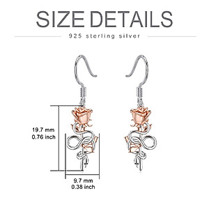 Rose Flower Earrings Sterling Silver Snake Rose Flower Dangle Drop Earrings Snake Jewelry Gifts for Women