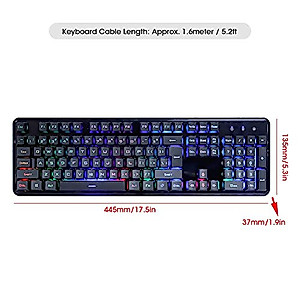 ASHATA Wired Keyboard and Mouse Combo,Portable Corded Gaming Keyboard and Mouse Set with Cool Lighting Effects,Support for Win7 / Win8 / Win10
