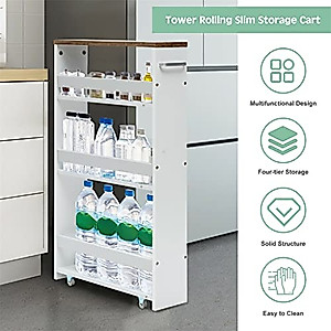 JYDQM 4-Layer Rolling -Thin Practical Storage Cart Tower Kitchen Storage Box Handle White Storage Cart