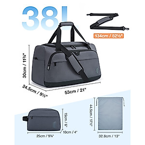 Duffle Bag for Travel,BAGSMART Carry on Weekender Overnight Bag,Travel Duffel Bag with Toiletry Bag,Shoe Bag （Grey,38L)