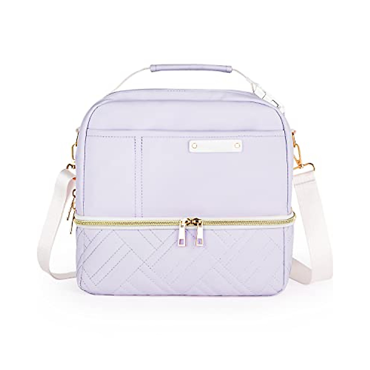 GLORIEROO® Lunch Bag Women Men, Large Insulated Lunch Box Tote Cooler - Stylish Vegan Leather 2 Tier Lunch Bag with Adjustable Shoulder Strap for Adults Travel Work, Purple