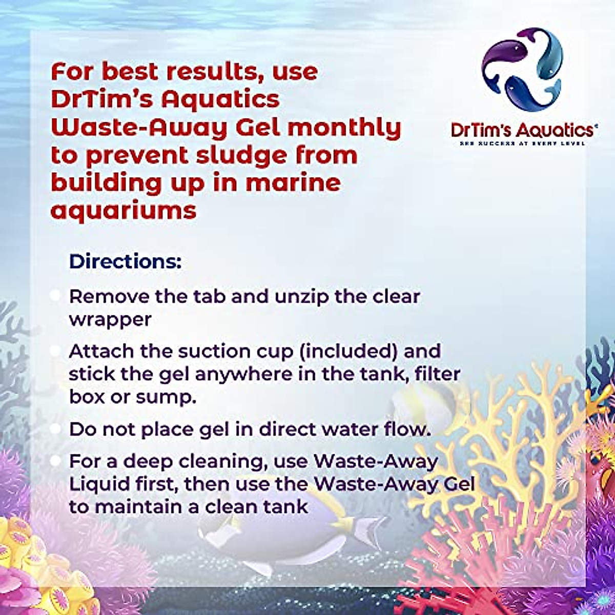 DrTim’s Aquatics Reef Safe Waste-Away Time Release Gel – Natural Fish Tank & Aquarium Leave-in Gel Waste Management Solution for Dissolving & Cleaning Organic Sludge & Waste - 2 Pack - Treats 100 gal