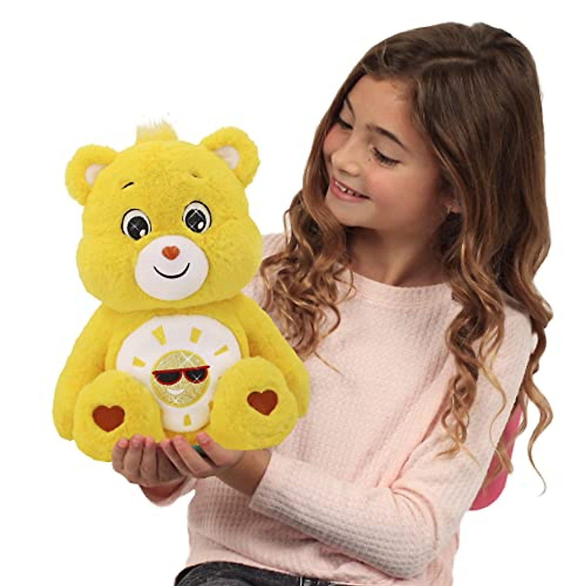 Care Bears 18" Plush - Funshine Bear with Glitter Belly Badge - Soft Huggable Material!