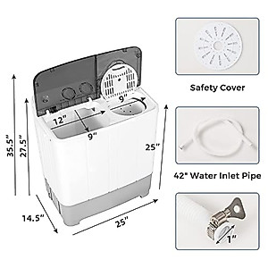 Mayjooy Portable Washing Machine, 22Lbs Capacity Washer and Dryer Combo w/3 Control Knobs & Built-in Drain Pump, Semi-Automatic Compact Laundry Washer w/Twin Tub for RV/Dorm/Apt (Grey)