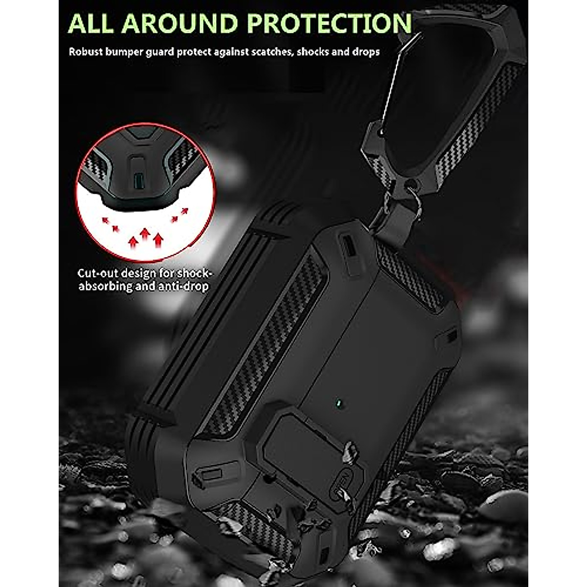 OTOPO Compatible with Airpods Pro 2/1 Case Cover Lock with Ear Tips Cleaning Kit, iPods Pro 2 Rugged Protective Airpod Pro Case for Apple Airpod Pro 2nd Generation Earbuds Case Men Women Black